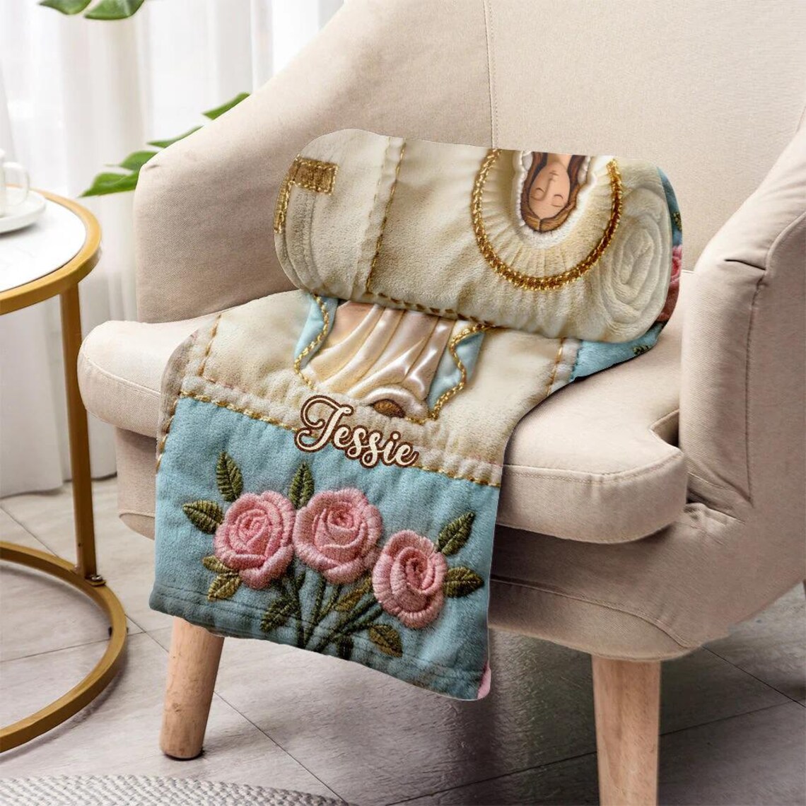 Our Lady Personalized Fleece Throw Blanket, Christian Religious Blanket ...