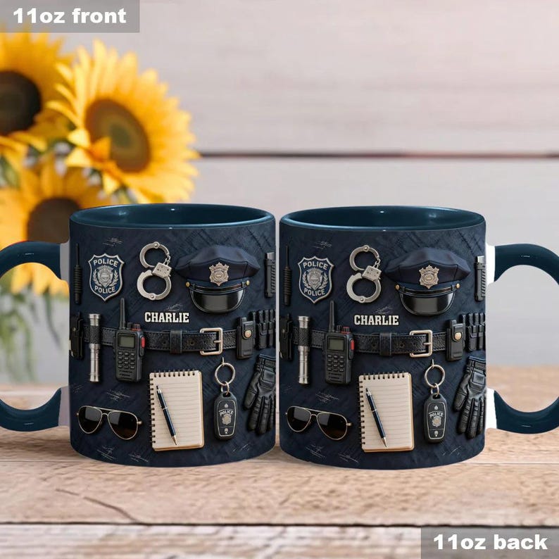 Personalized Police Bulletproof Vest 2D Accent Mug, Police Officer ...