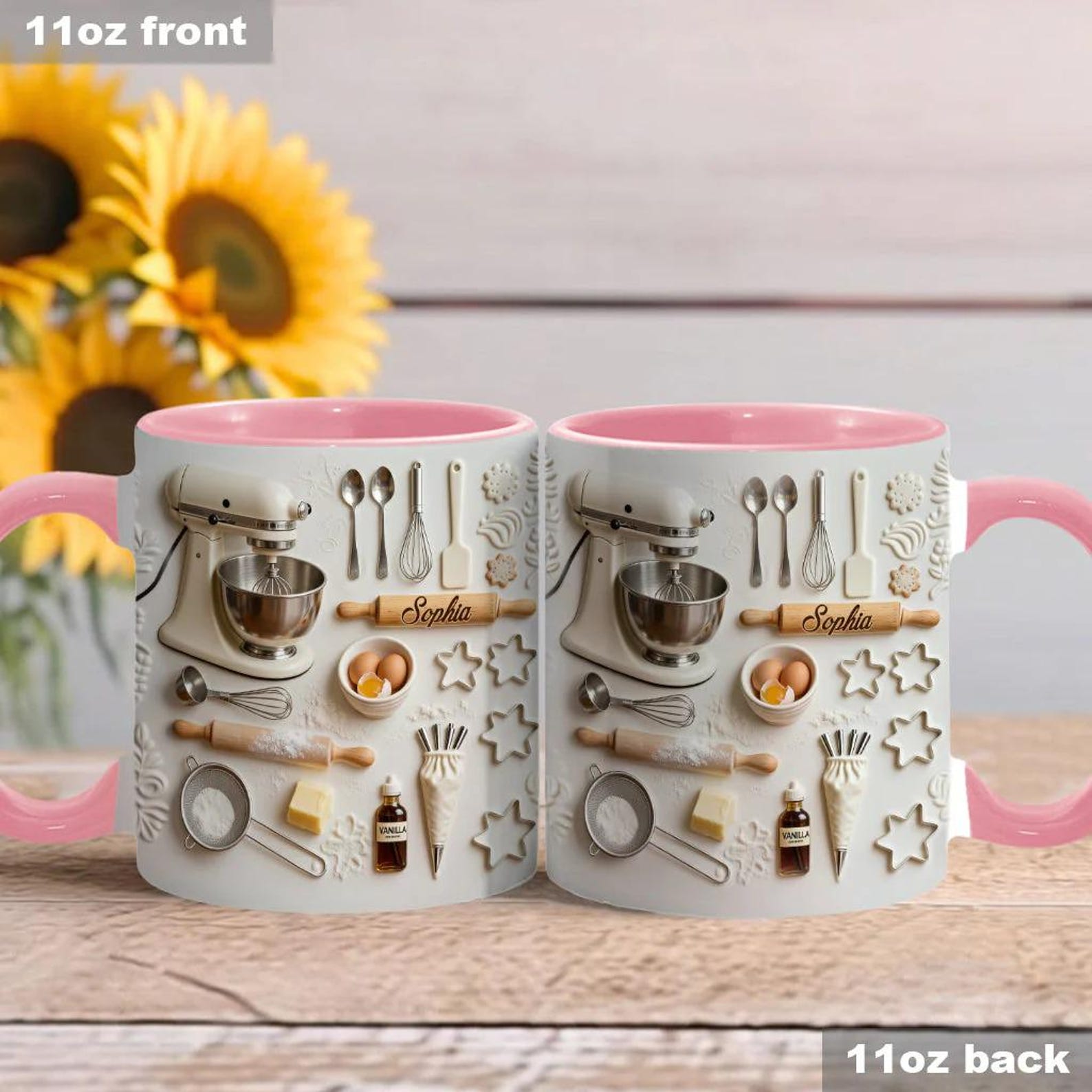 Personalized Love Baking Flat 2D Accent Mug, Bakery Accessories Ceramic ...