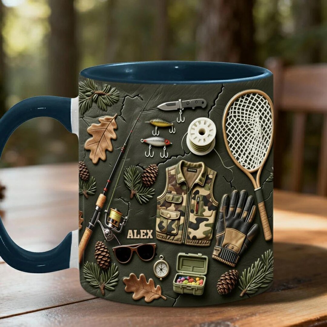 Personalized Fishing Ceramic Accent Mug, Fisherman Stuff Cup, Bass ...