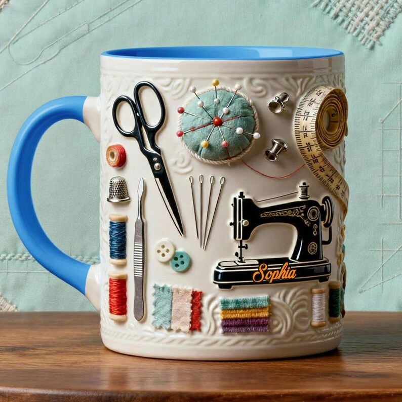Personalized Sewing Accent Mug, Sewing Stuff Accessories Ceramic Cup ...