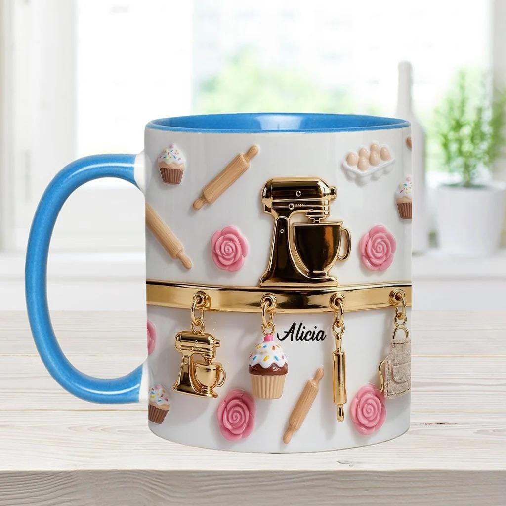 Personalized Love Baking 2D Accent Mug, Cake Bakery Accessories Ceramic ...