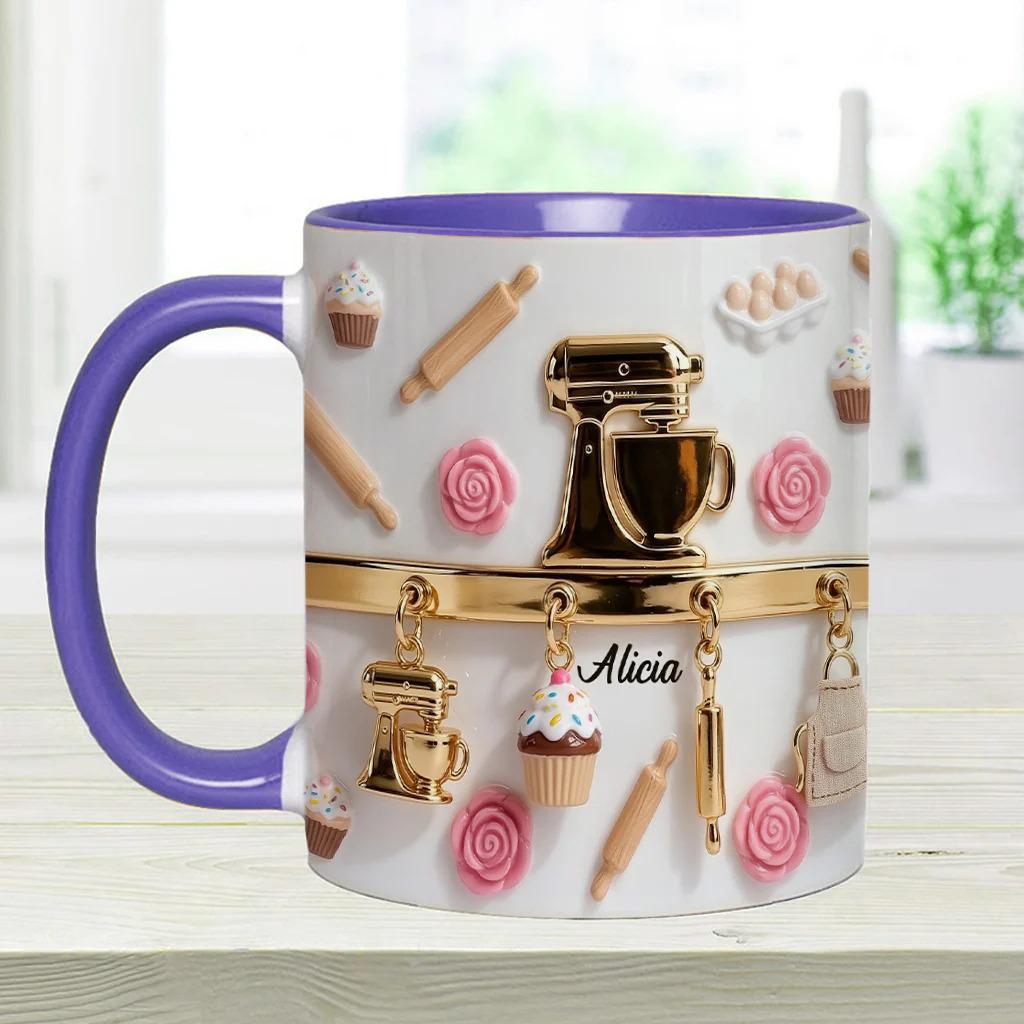 Personalized Love Baking 2D Accent Mug, Cake Bakery Accessories Ceramic ...