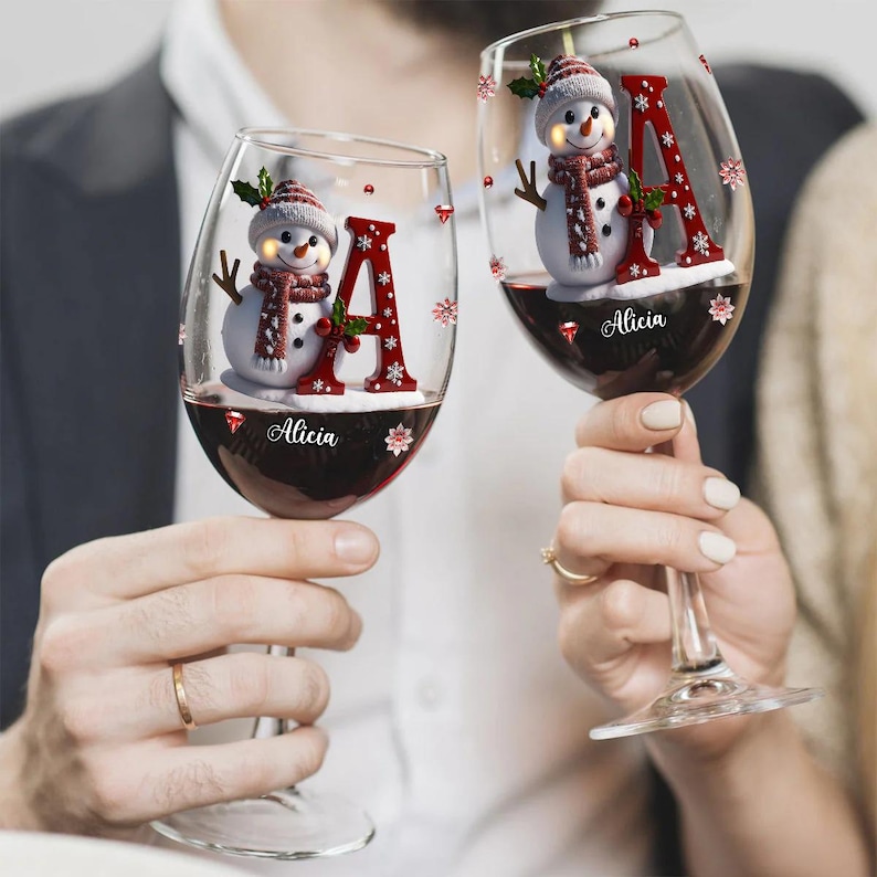 Initial Letter Personalized Wine Glass With Long Stem, Christmas ...