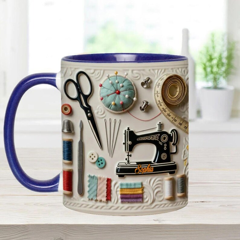 Personalized Sewing Accent Mug, Sewing Stuff Accessories Ceramic Cup ...