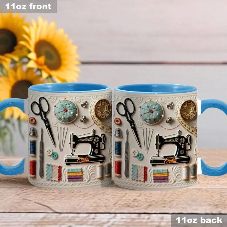 Personalized Sewing Accent Mug, Sewing Stuff Accessories Ceramic Cup ...
