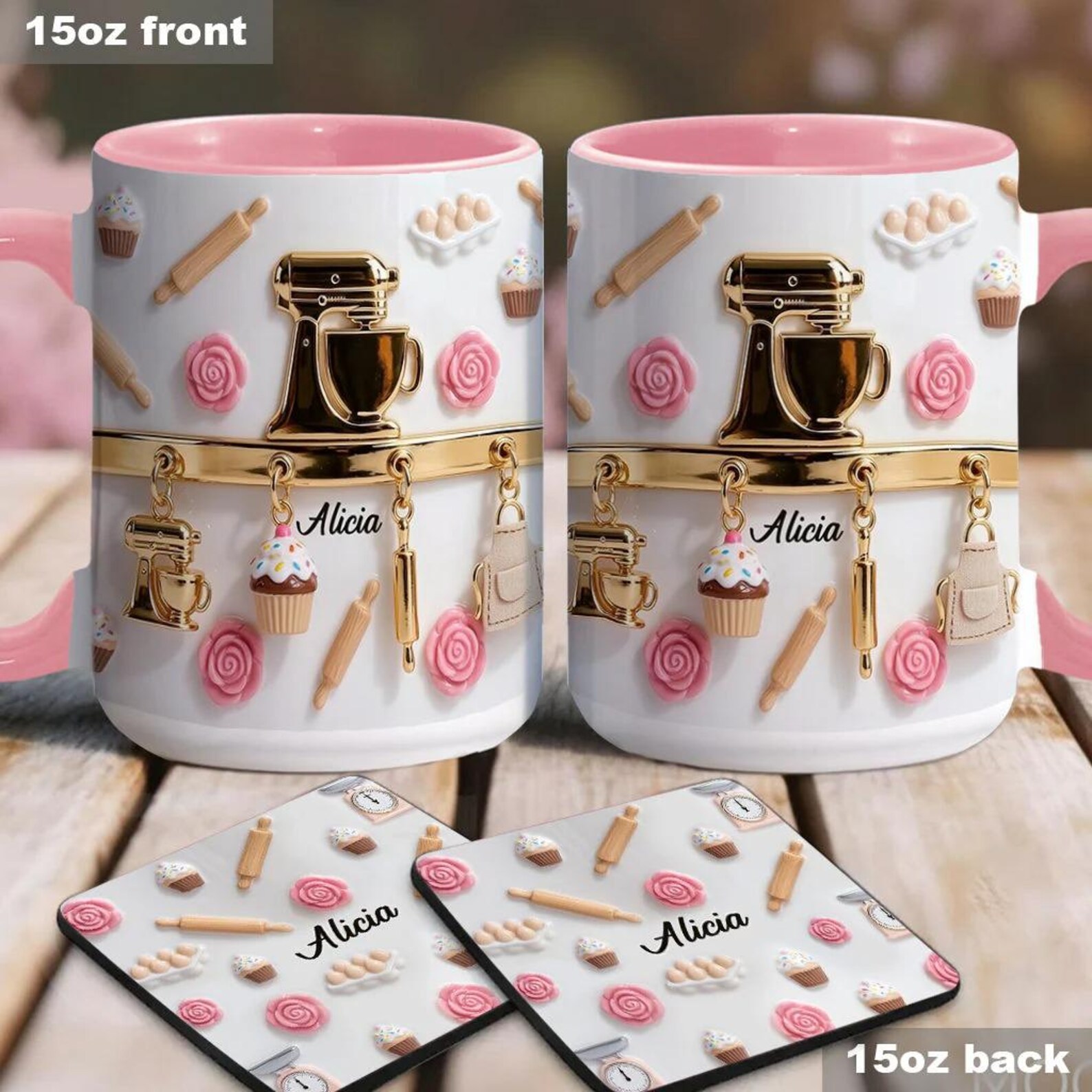 Personalized Love Baking 2D Accent Mug, Cake Bakery Accessories Ceramic ...