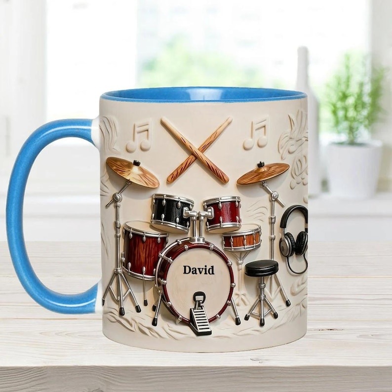 Personalized Drummers Accent Mug, Drum Set Cool Ceramic Cup, Music ...