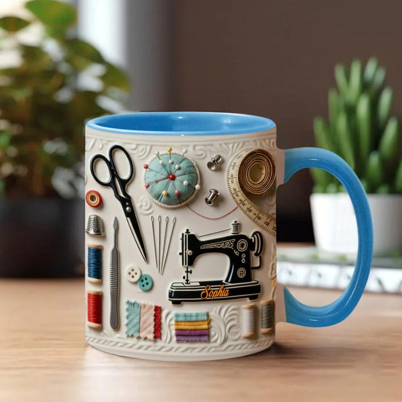 Personalized Sewing Accent Mug, Sewing Stuff Accessories Ceramic Cup ...