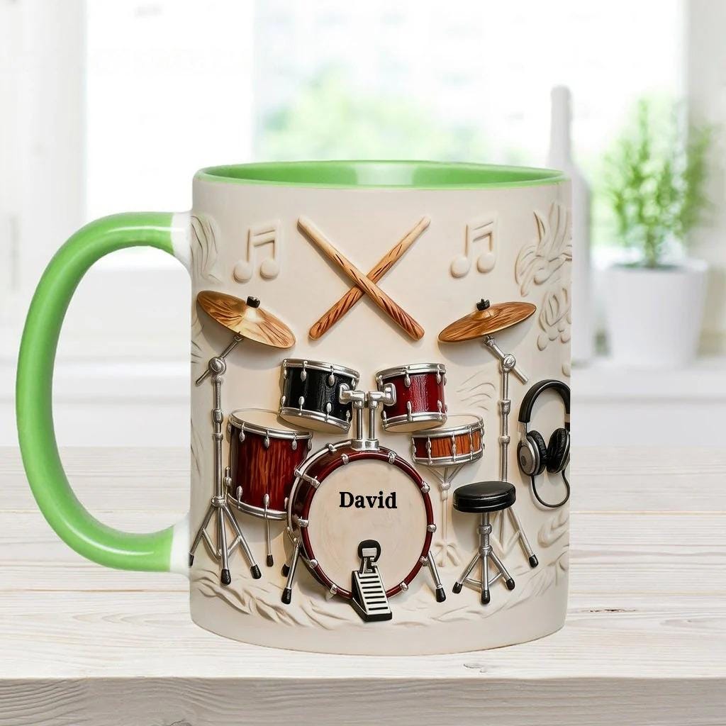Personalized Drummers Accent Mug, Drum Set Cool Ceramic Cup, Music ...