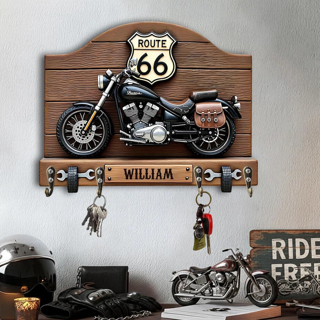 Motorcycle Personalized Biker Hanging Rack, Route 66 Motorbike Rider ...