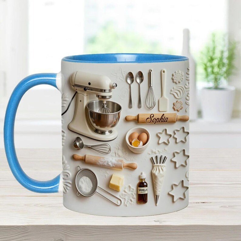 Personalized Love Baking Flat 2D Accent Mug, Bakery Accessories Ceramic ...