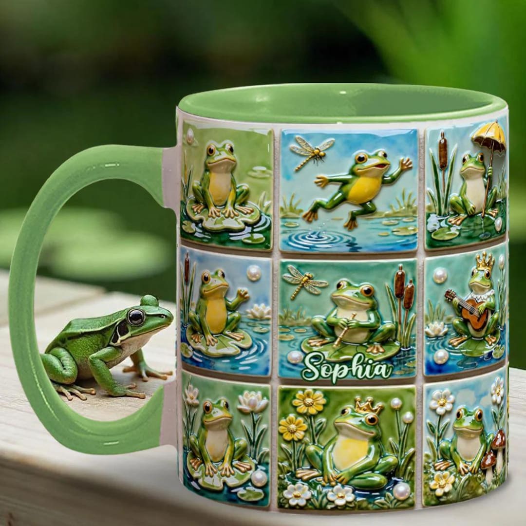 Personalized Green Frogs Ceramic Accent Mug, Frog Lover Stuff Cup ...