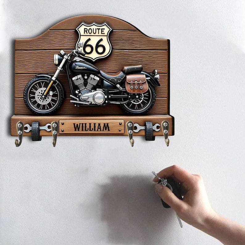 Motorcycle Personalized Biker Hanging Rack, Route 66 Motorbike Rider ...