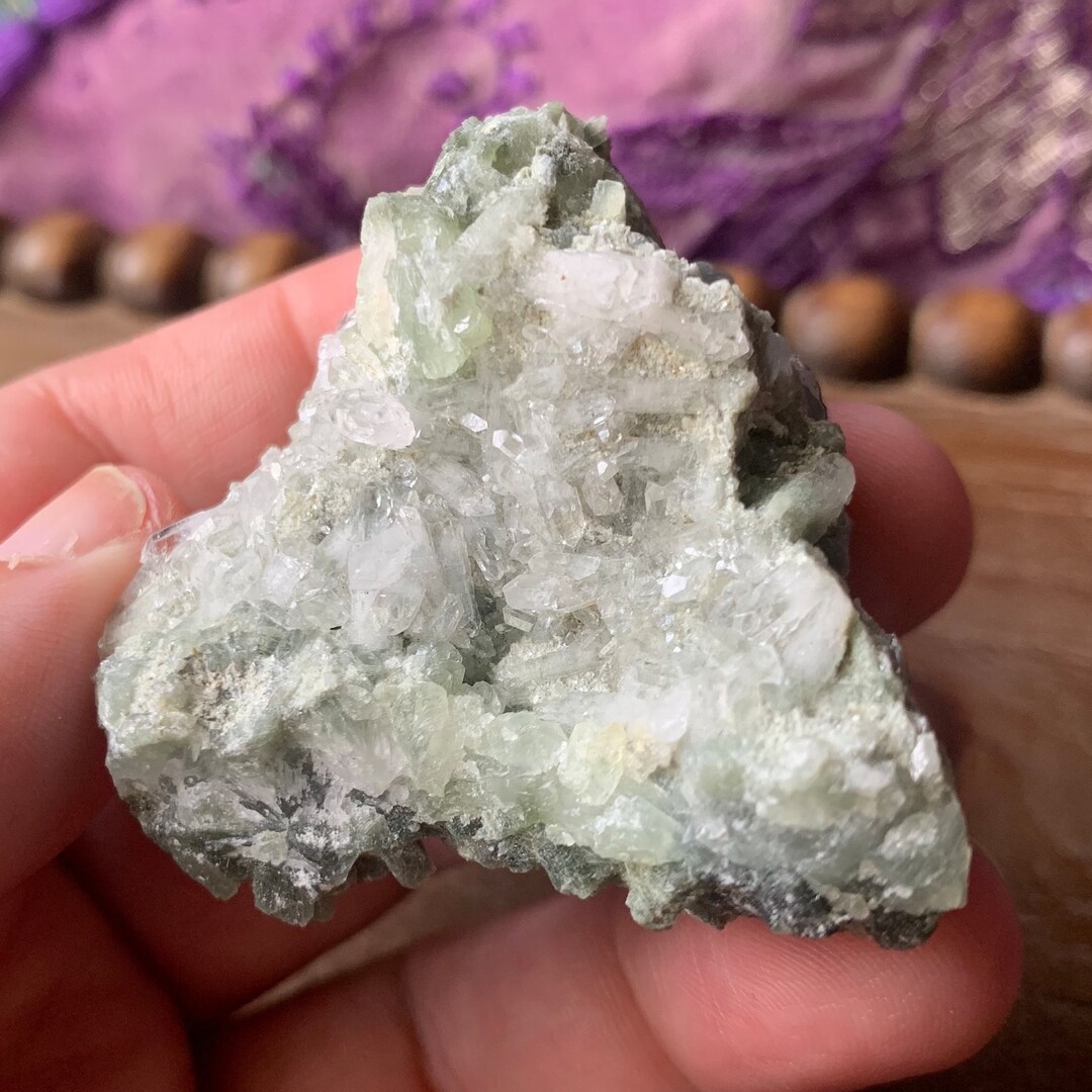 Sparkly Prehnite Botryoidal Cluster With Actinolite and Quartz From ...