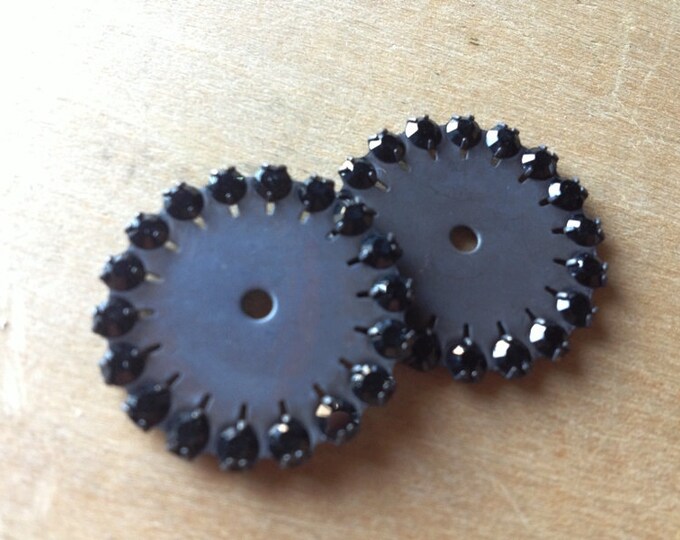 Vintage Rhinestone Jet Swarovski Circle Gear Flower Cog Lot of - Etsy