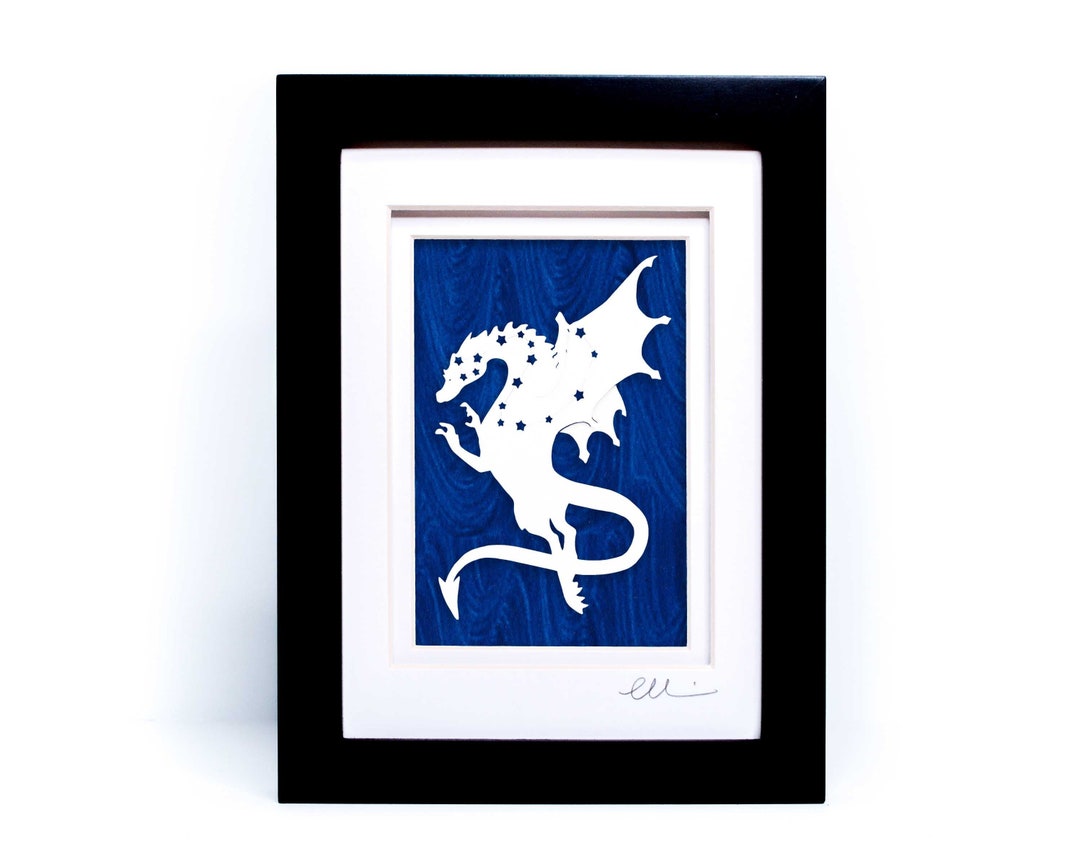 Dragon Constellation Art | Draco Paper Cut on Hand Painted Paper ...
