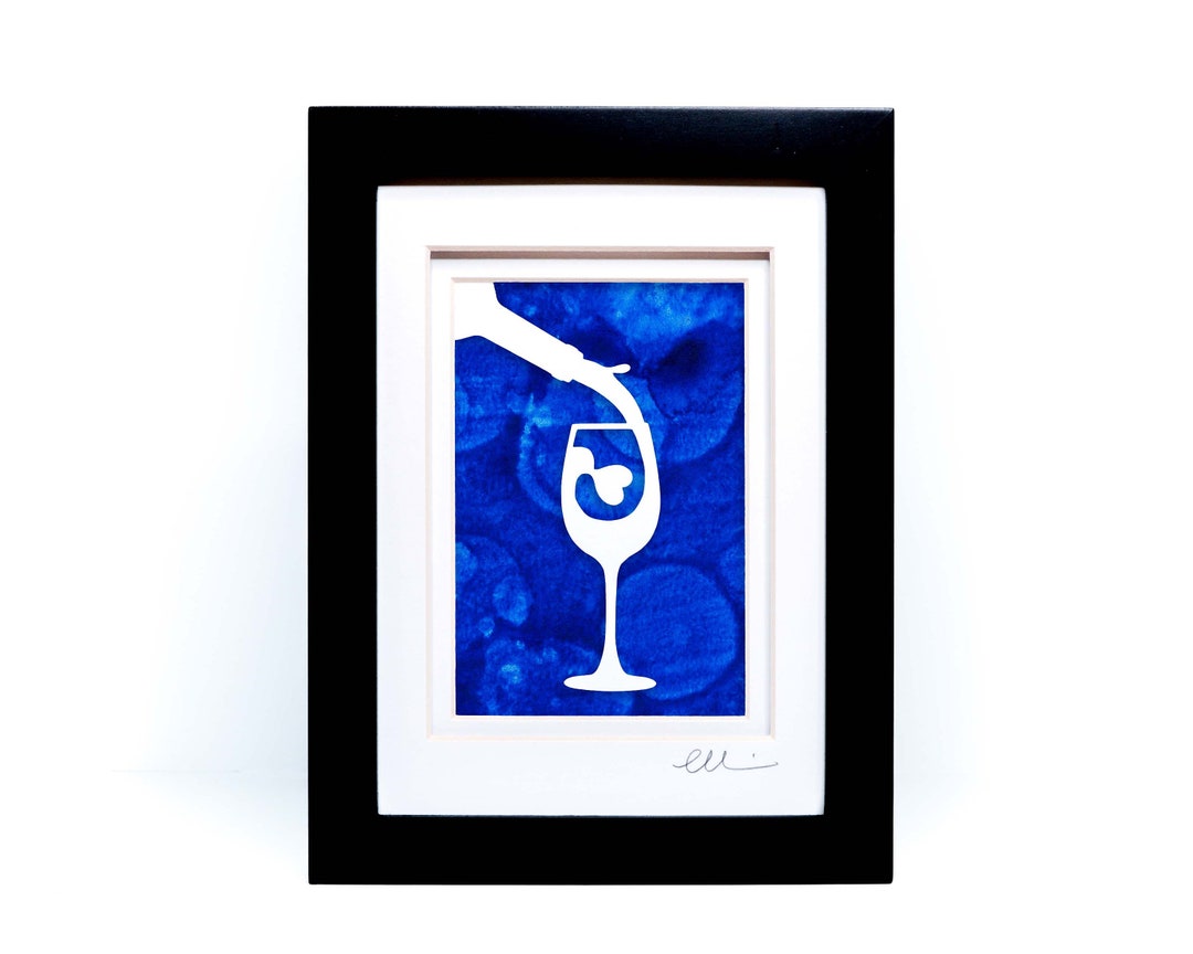 Wine Lover Gift | Wine Glass Paper Cut on Hand Painted Paper | Kitchen ...