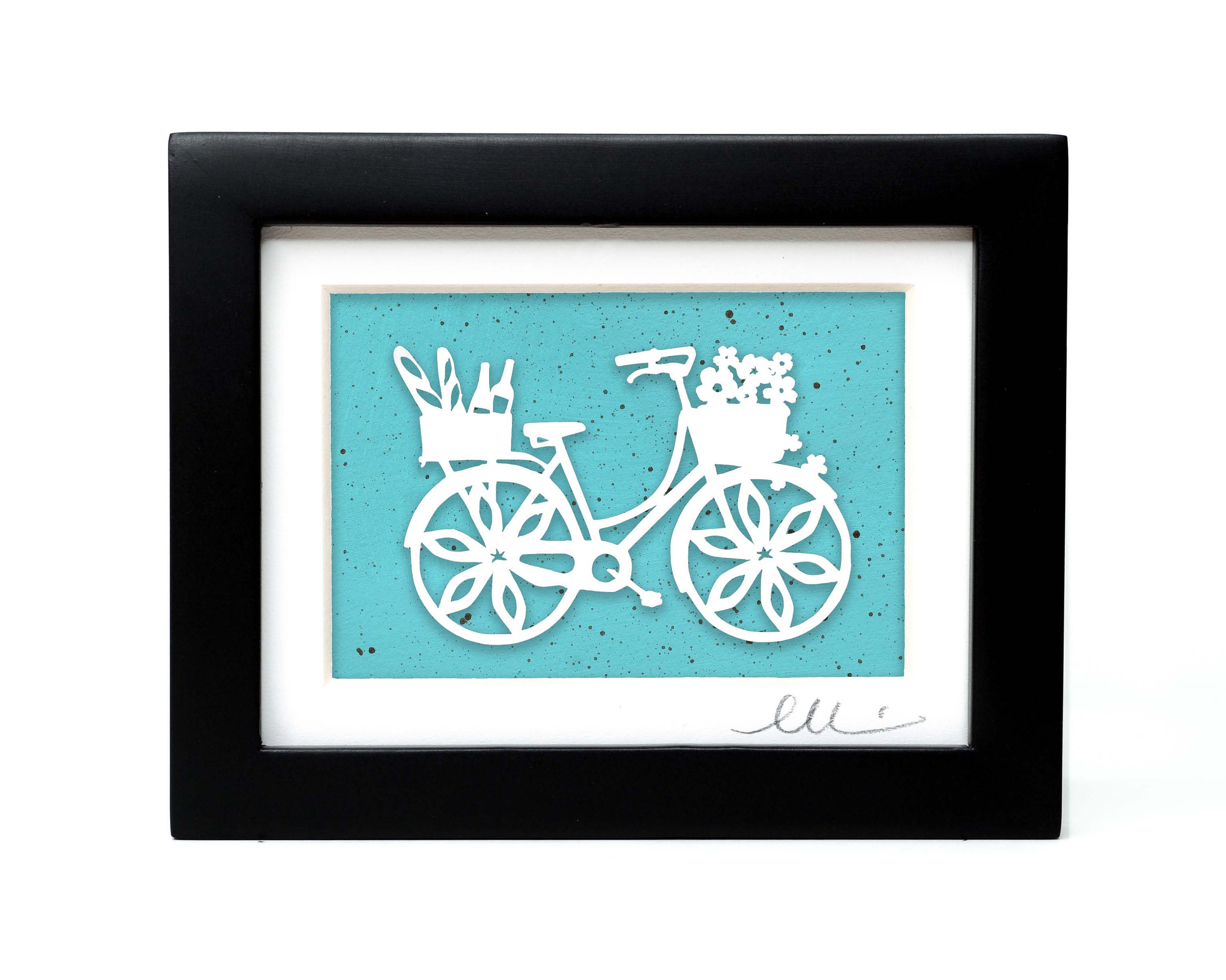 Floral Bike Paper Cut on Hand Painted Paper Bicycle With - Etsy