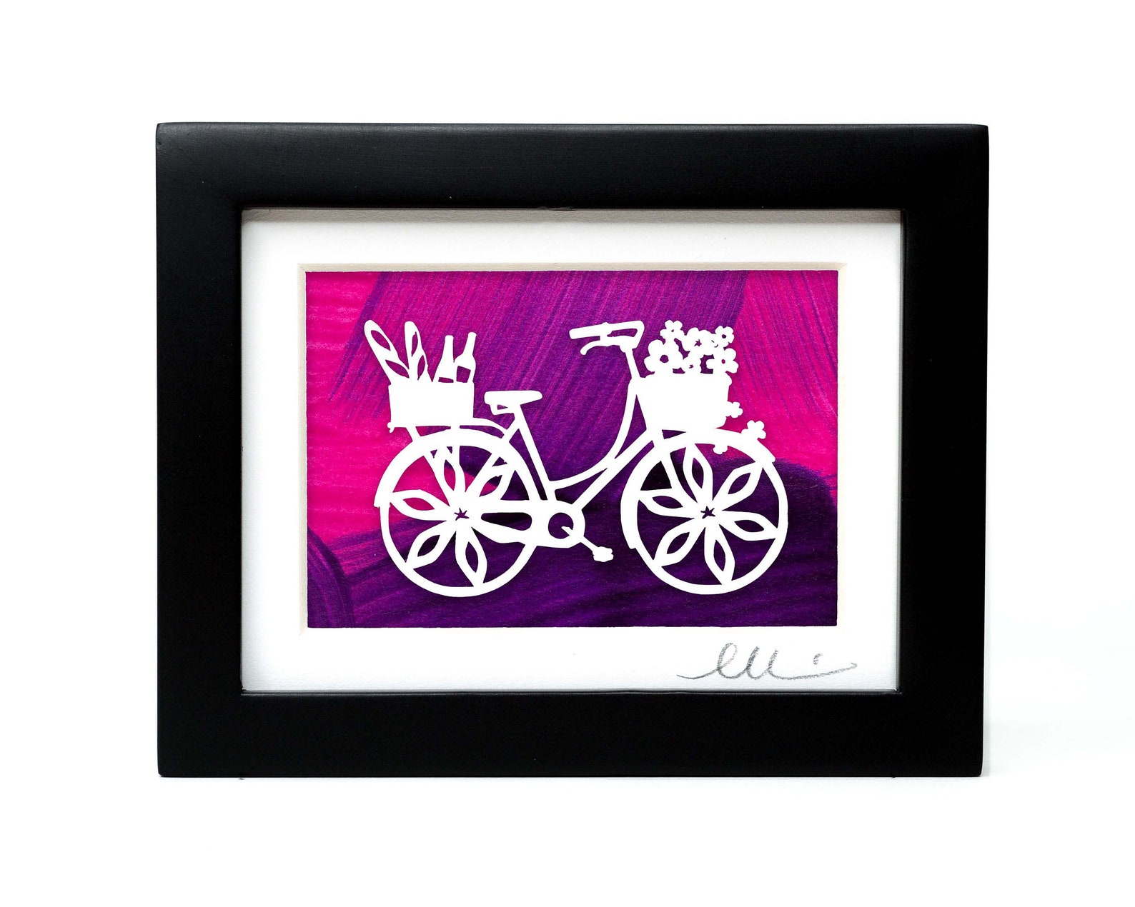 Floral Bike Paper Cut on Hand Painted Paper Bicycle With - Etsy
