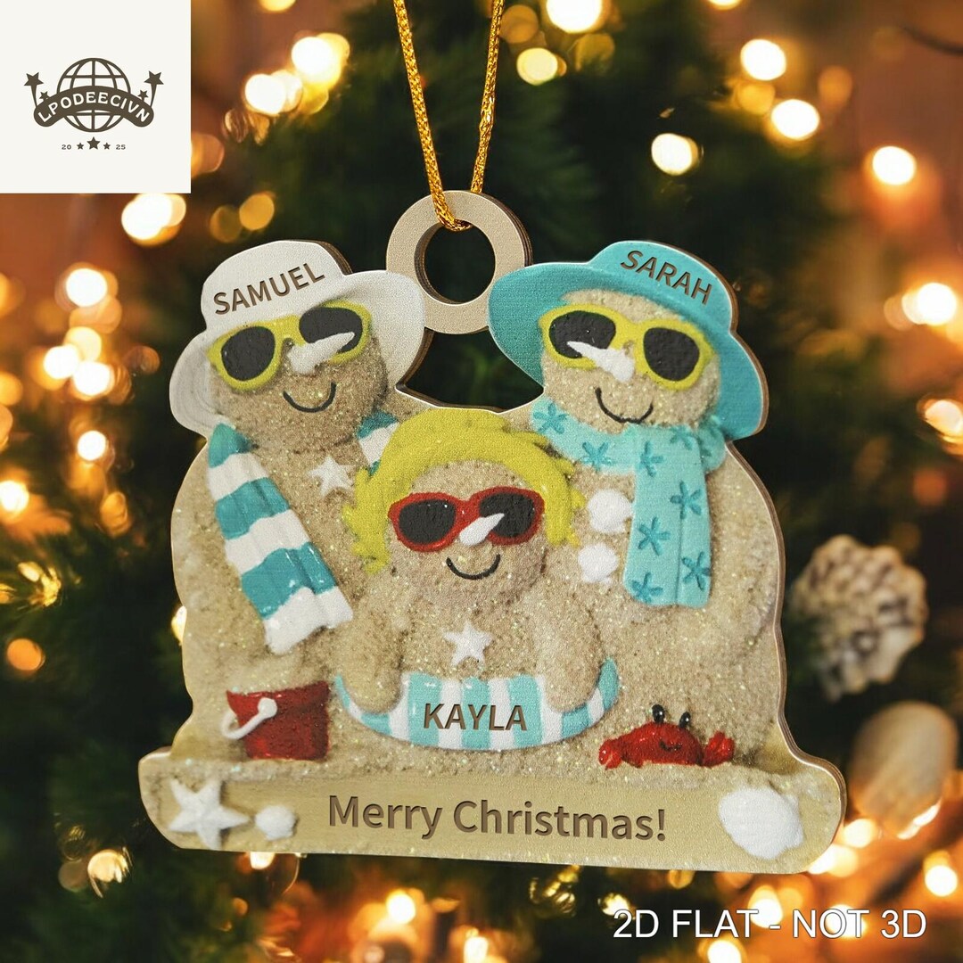 Personalized Beach Sandman Family Acrylic Ornament, Custom Text & 3 ...