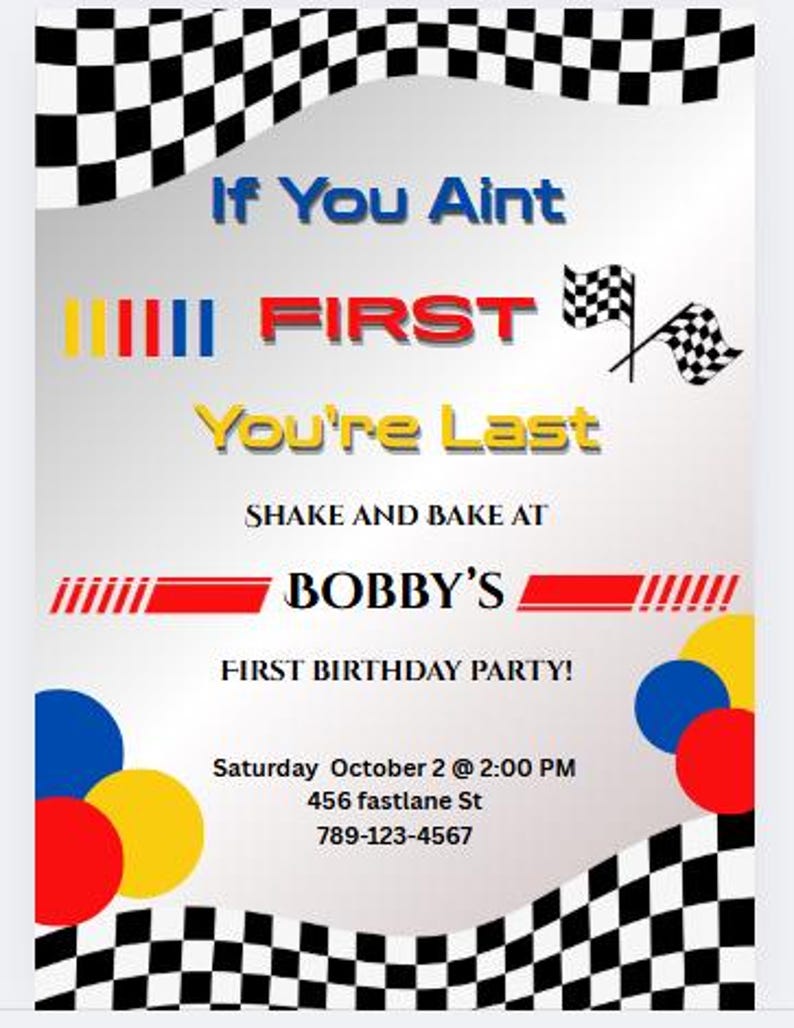 Nascar First Birthday Invitation - Etsy
