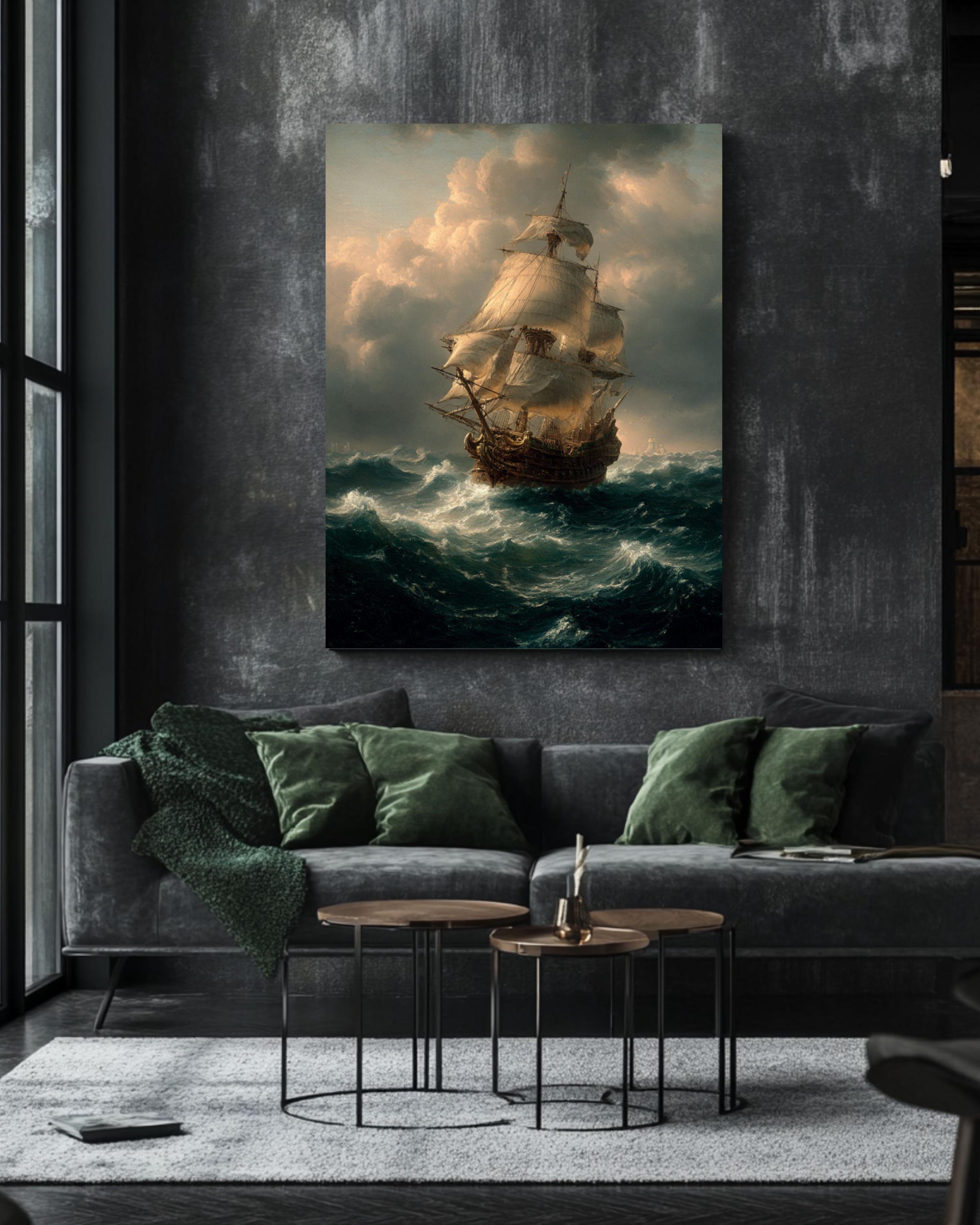Baroque Ship in Storm Art Print: Dramatic Nautical Seascape - Etsy