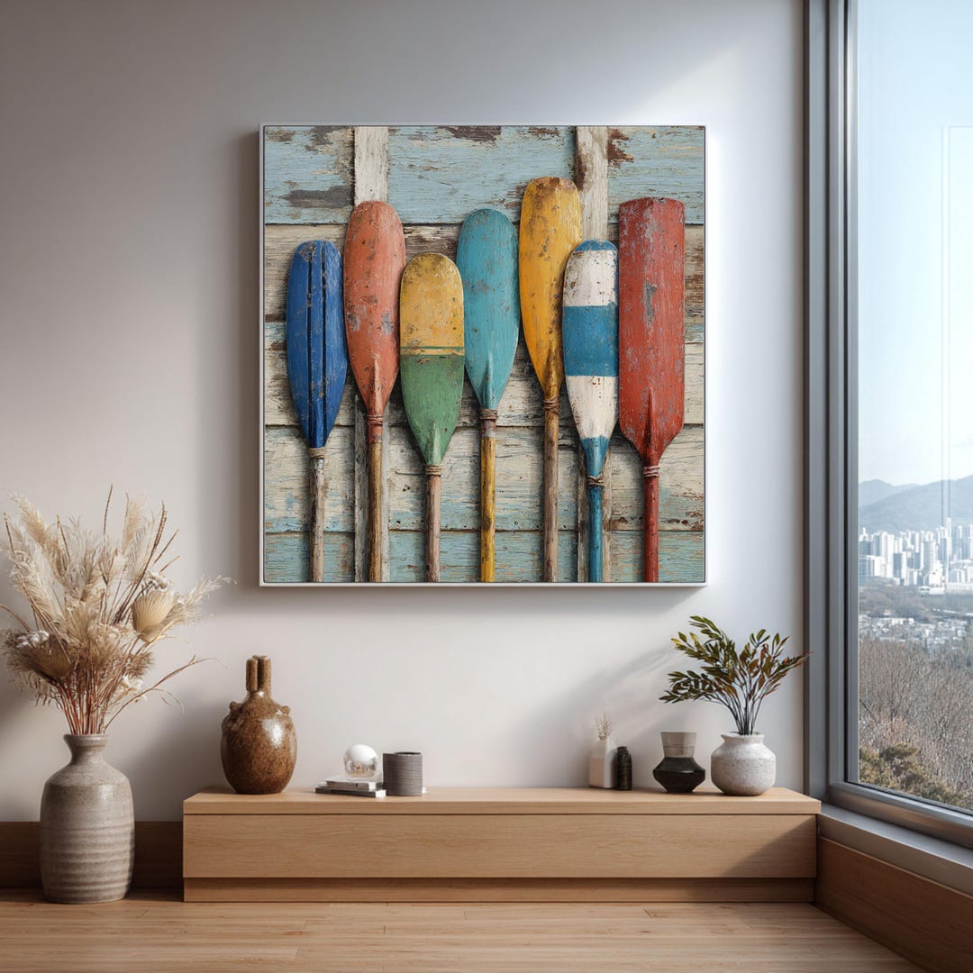 Rustic Colorful Oars Canvas Art, Distressed Nautical Wall Decor ...