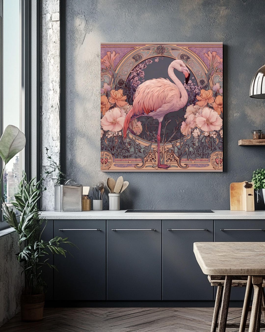 Art Nouveau Flamingo Print: Alphonse Mucha Style Floral Bird - Etsy