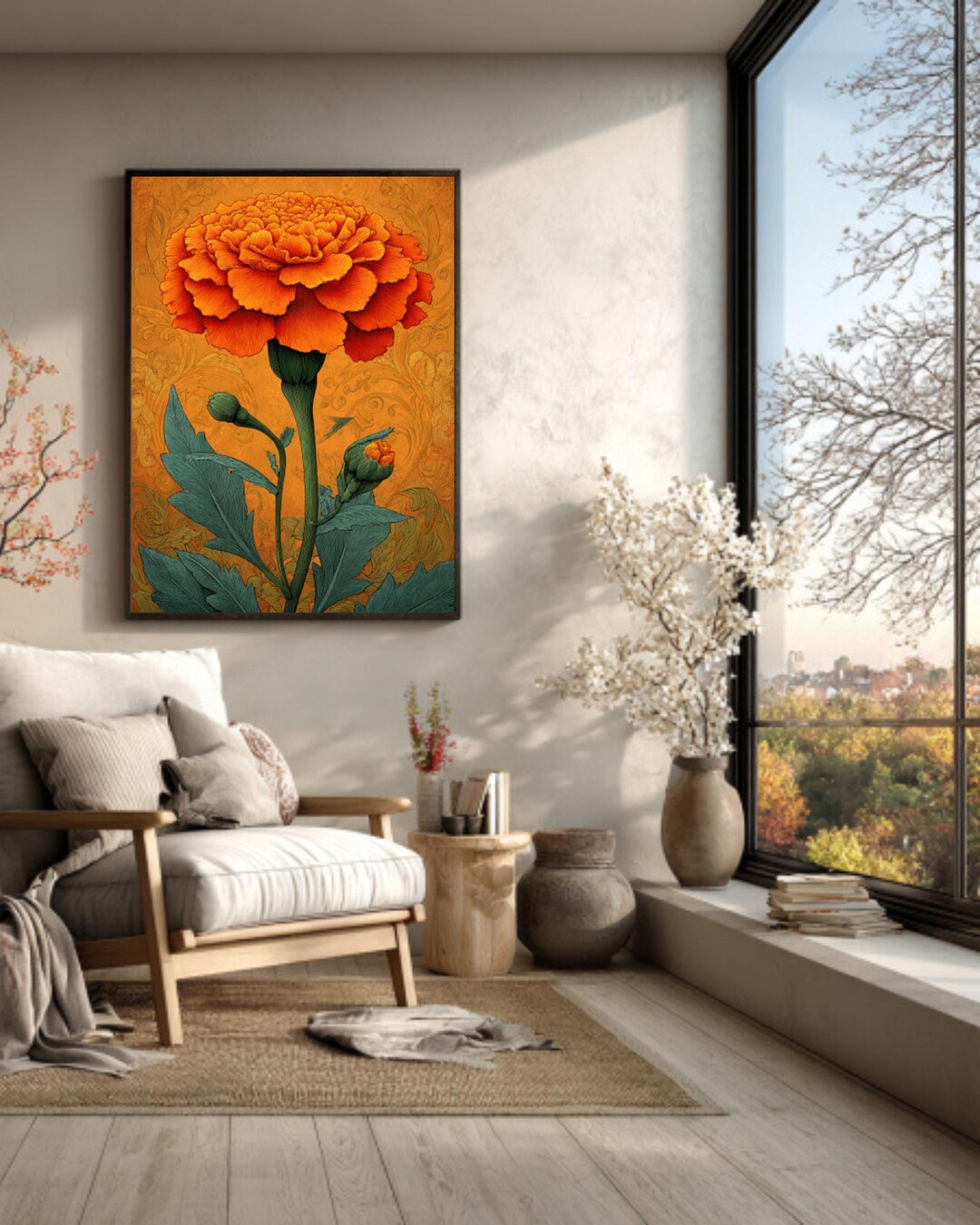 Marigold Flower Art Print – Vintage Botanical Floral Wall Decor - Etsy