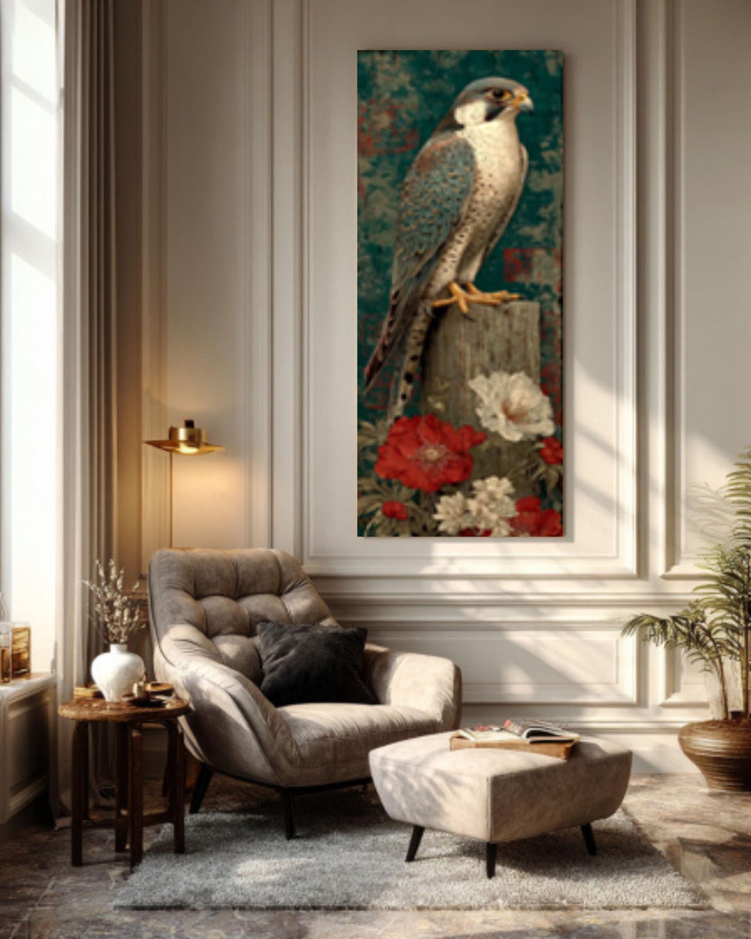 Japanese Falcon Canvas Art: Woodblock Style, Earthy Tones - Etsy