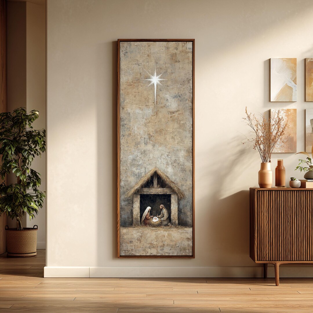 Nativity Manger Canvas Print | Impressionist Christmas Star Painting ...