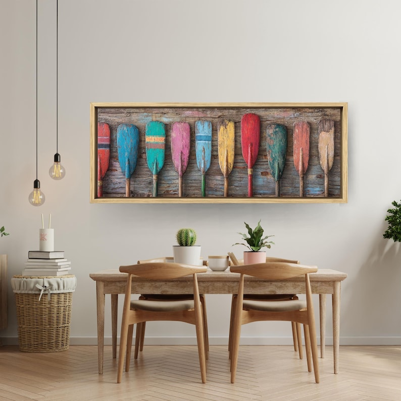 Colorful Rustic Oars Canvas Print, Distressed Nautical Wall Art, Cabin ...