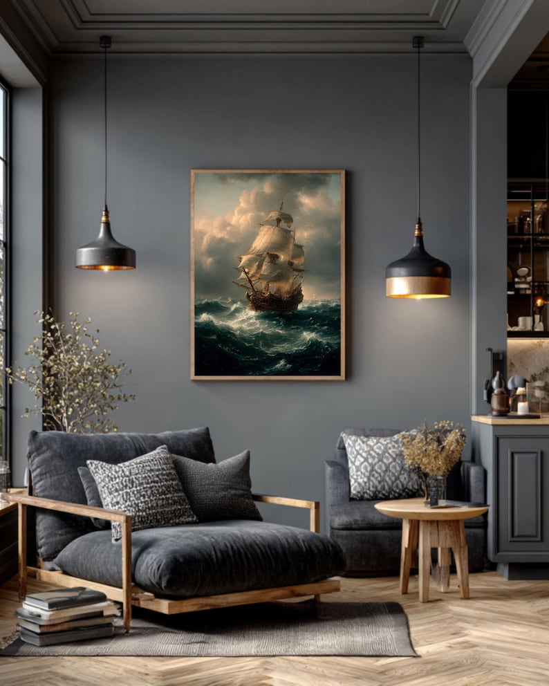 Baroque Ship in Storm Art Print: Dramatic Nautical Seascape - Etsy