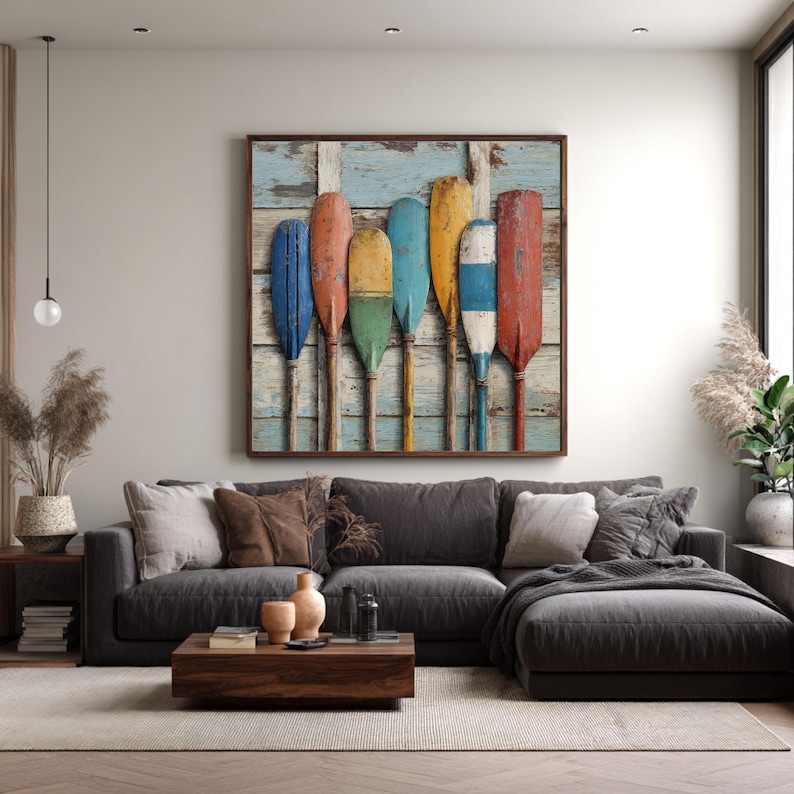 Rustic Colorful Oars Canvas Art, Distressed Nautical Wall Decor ...