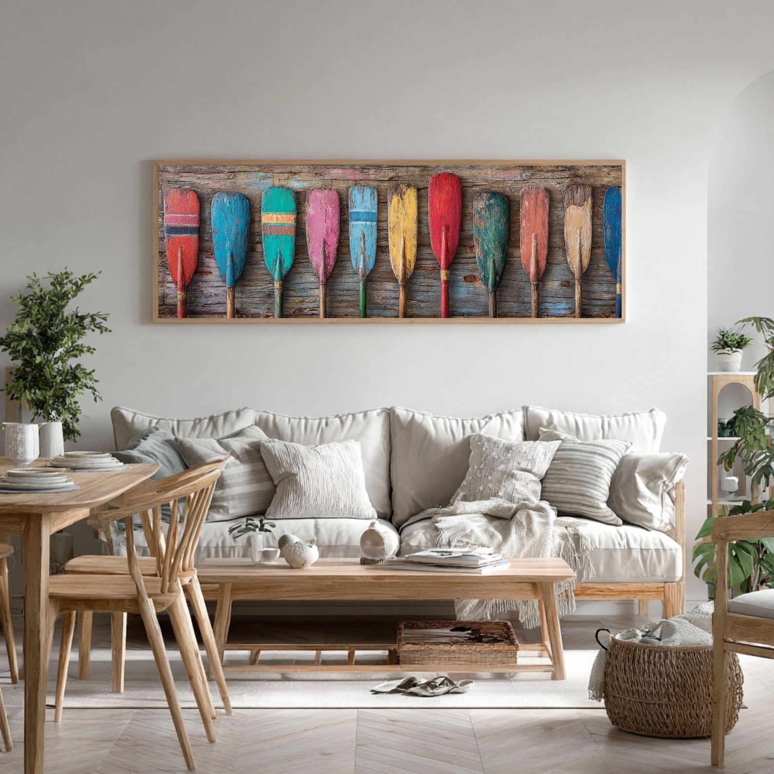 Colorful Rustic Oars Canvas Print, Distressed Nautical Wall Art, Cabin ...