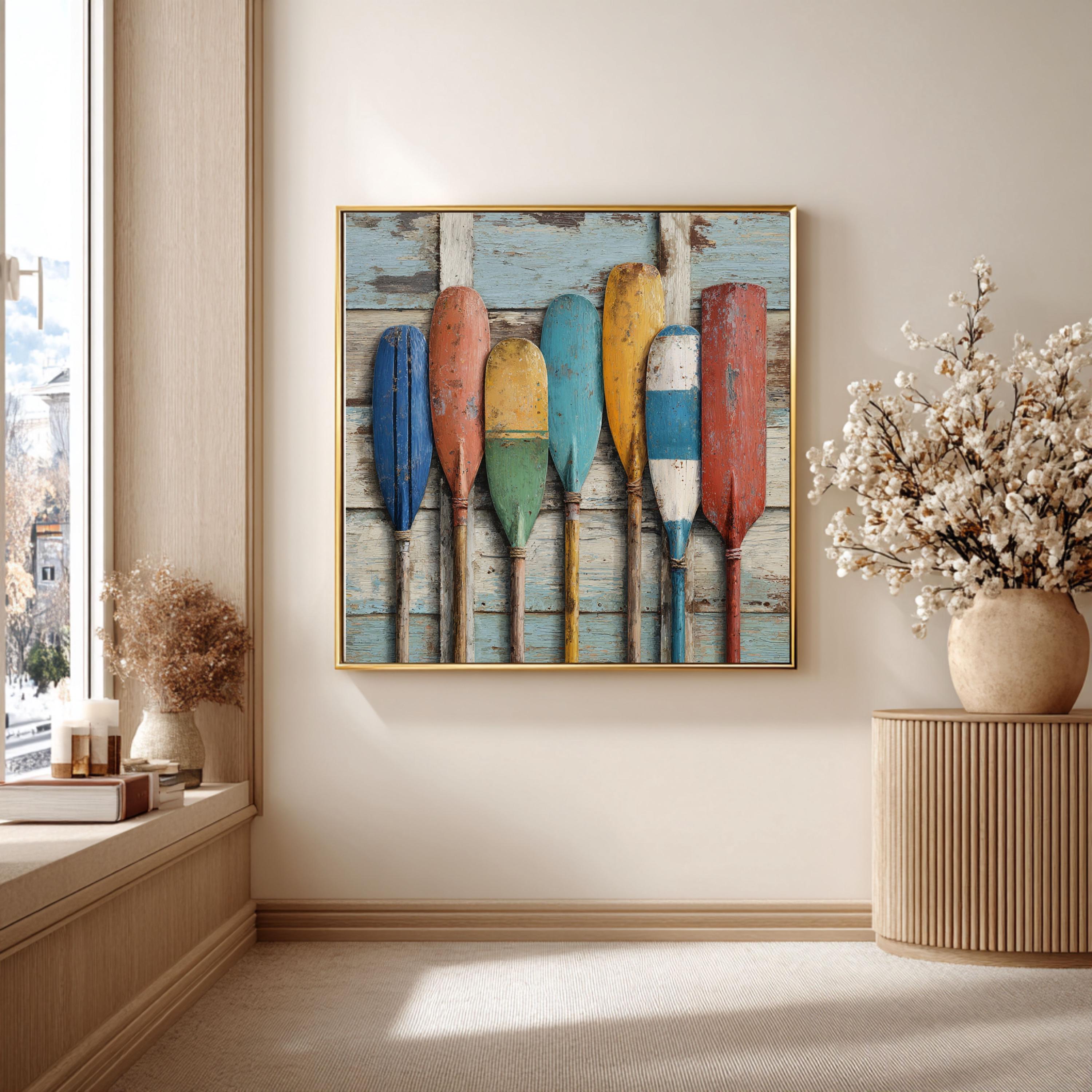 Rustic Colorful Oars Canvas Art, Distressed Nautical Wall Decor ...
