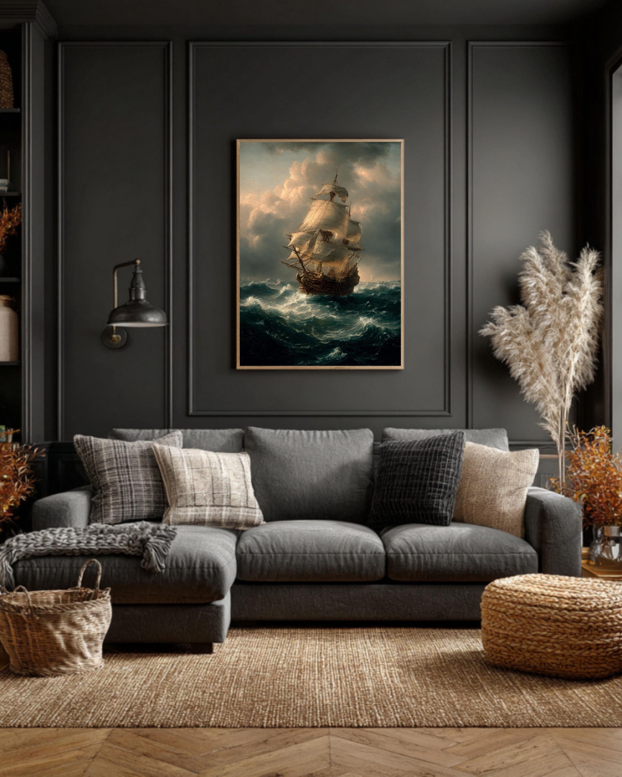 Baroque Ship in Storm Art Print: Dramatic Nautical Seascape - Etsy