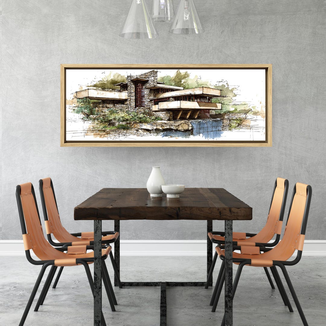 Fallingwater Architectural Sketch Canvas Print | Frank Lloyd Wright ...