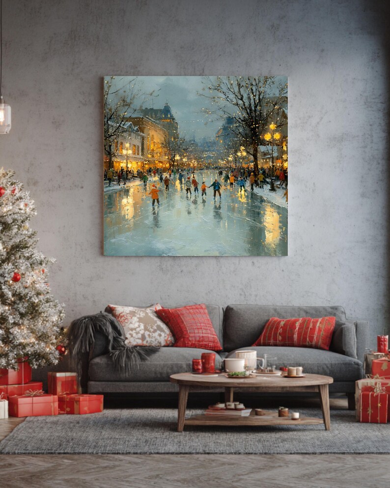 Vintage Ice Skating Rink Art Print: Festive Winter Cityscape - Etsy