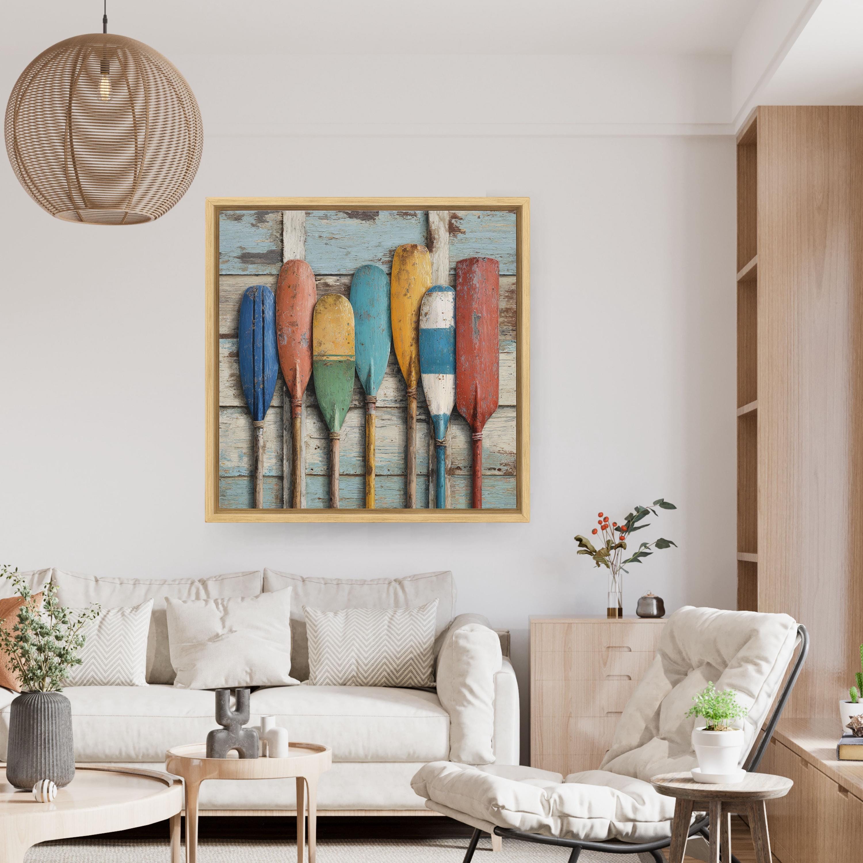 Rustic Colorful Oars Canvas Art, Distressed Nautical Wall Decor ...