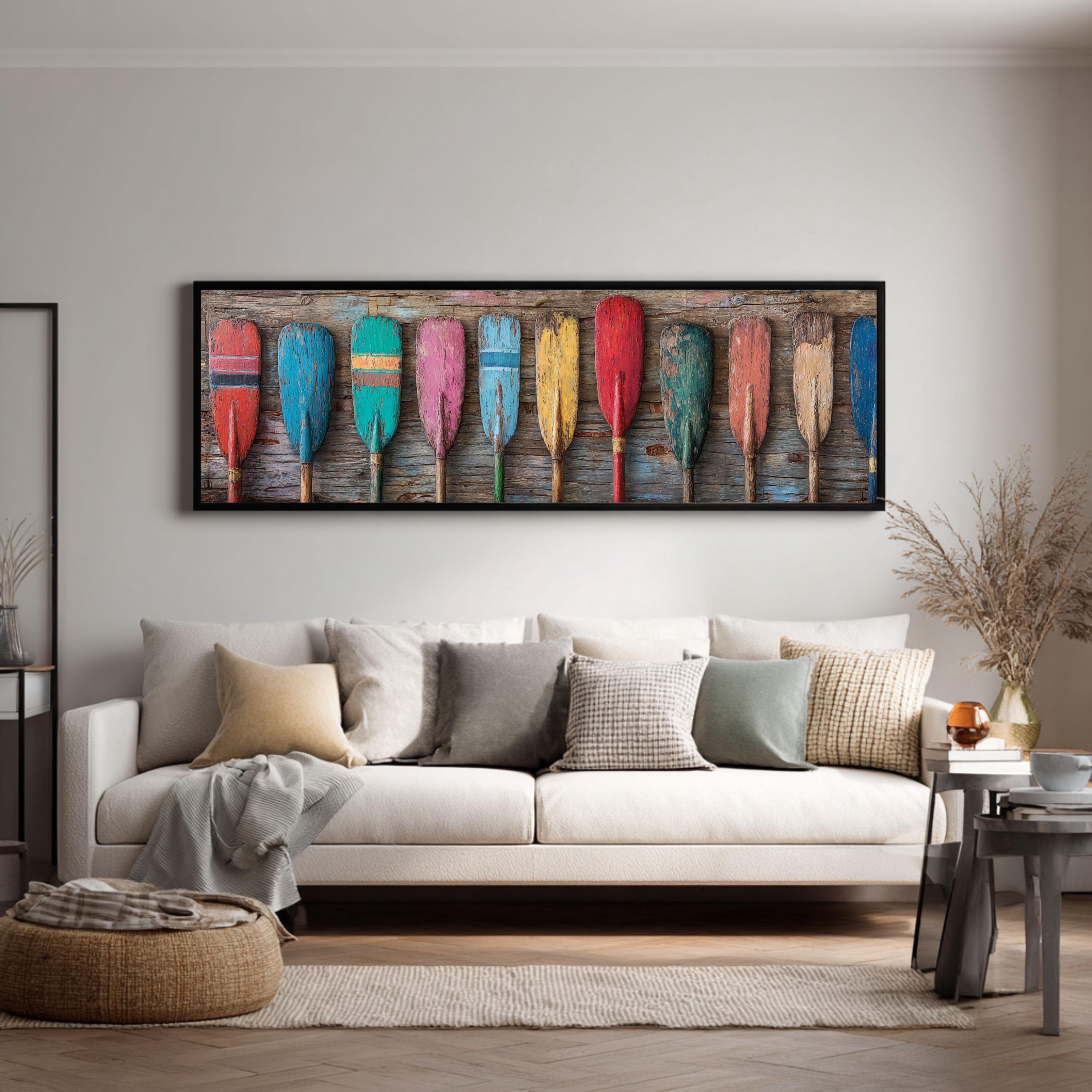 Colorful Rustic Oars Canvas Print, Distressed Nautical Wall Art, Cabin ...