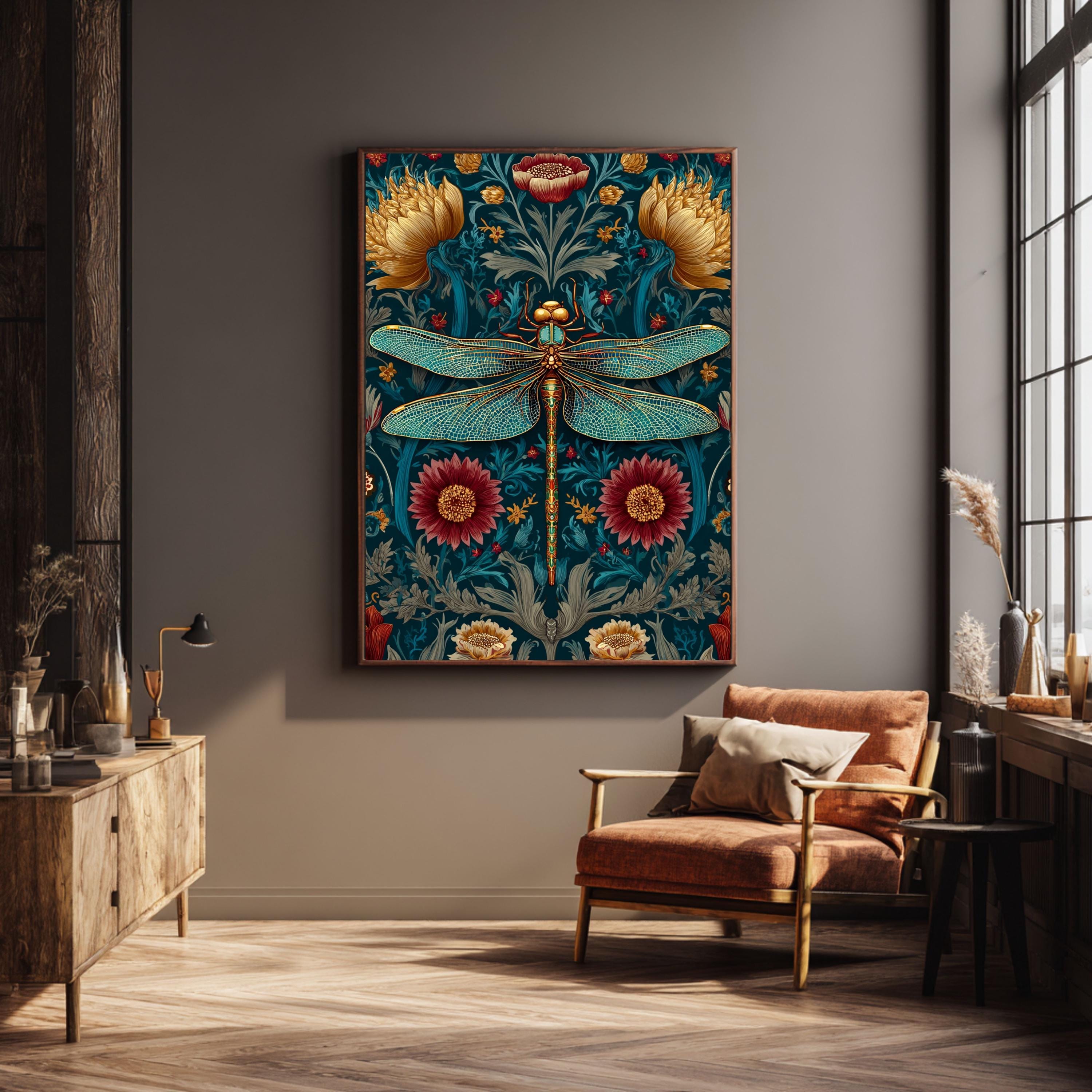 Dragonfly William Morris Style Canvas | Intricate Arts & Crafts ...