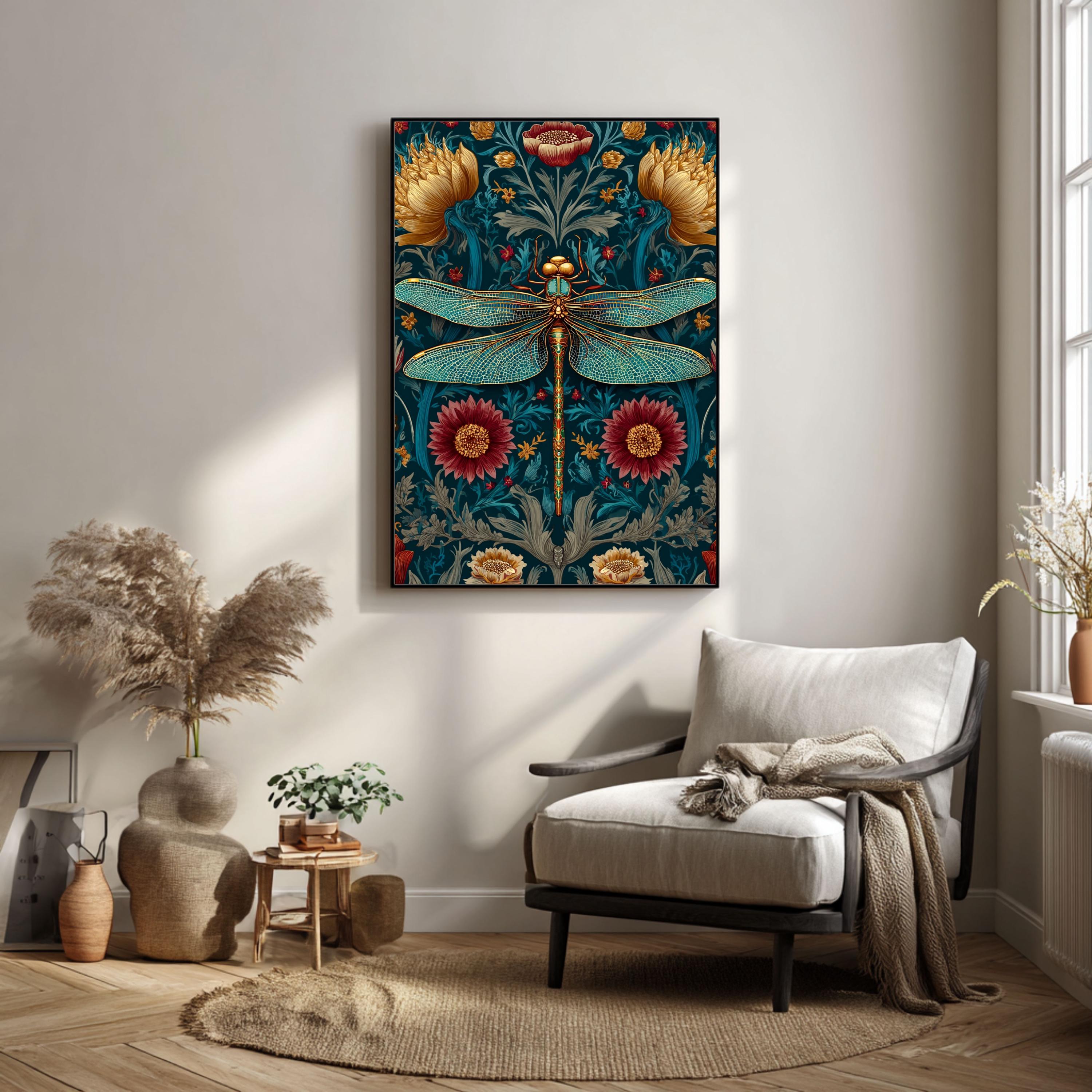 Dragonfly William Morris Style Canvas | Intricate Arts & Crafts ...