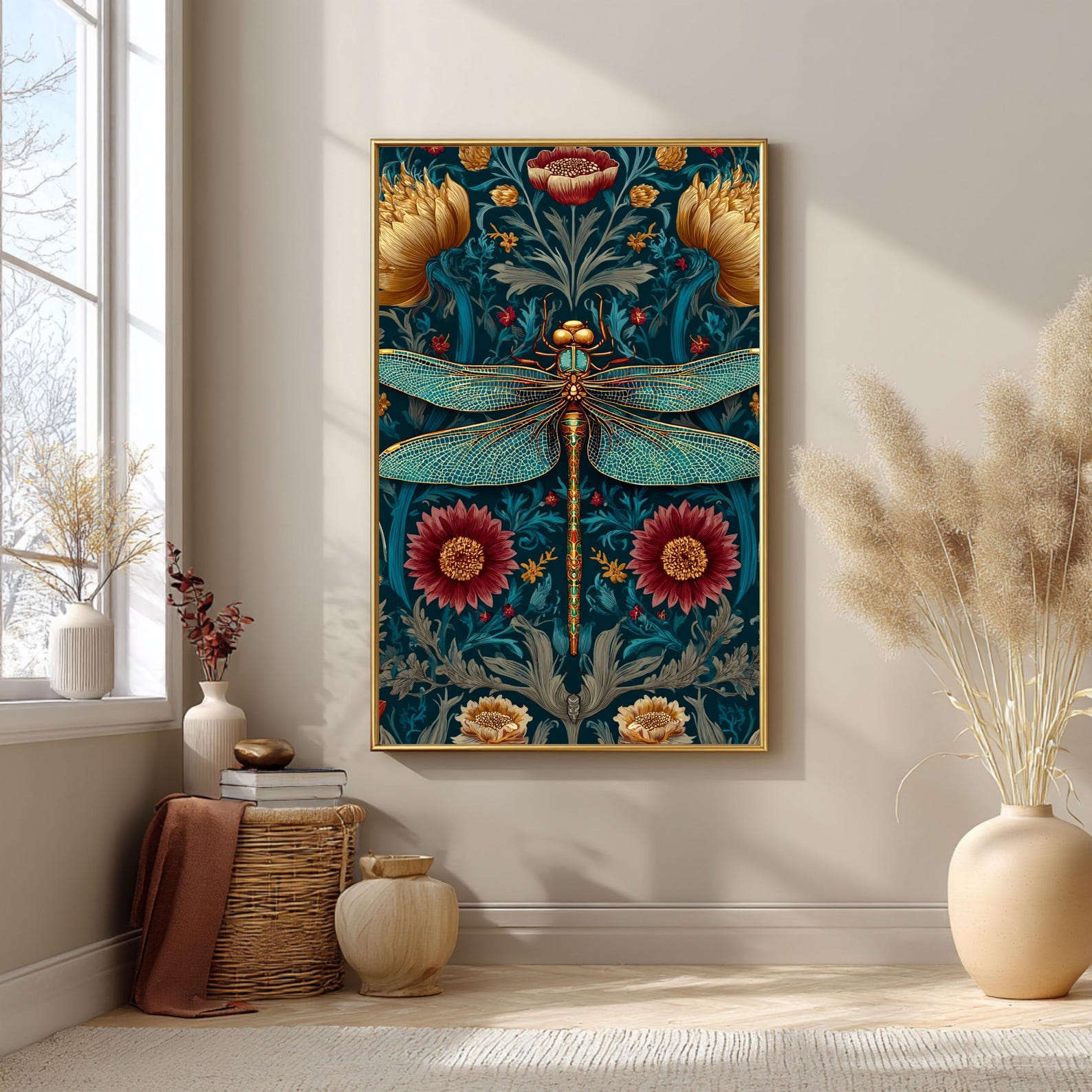 Dragonfly William Morris Style Canvas | Intricate Arts & Crafts ...