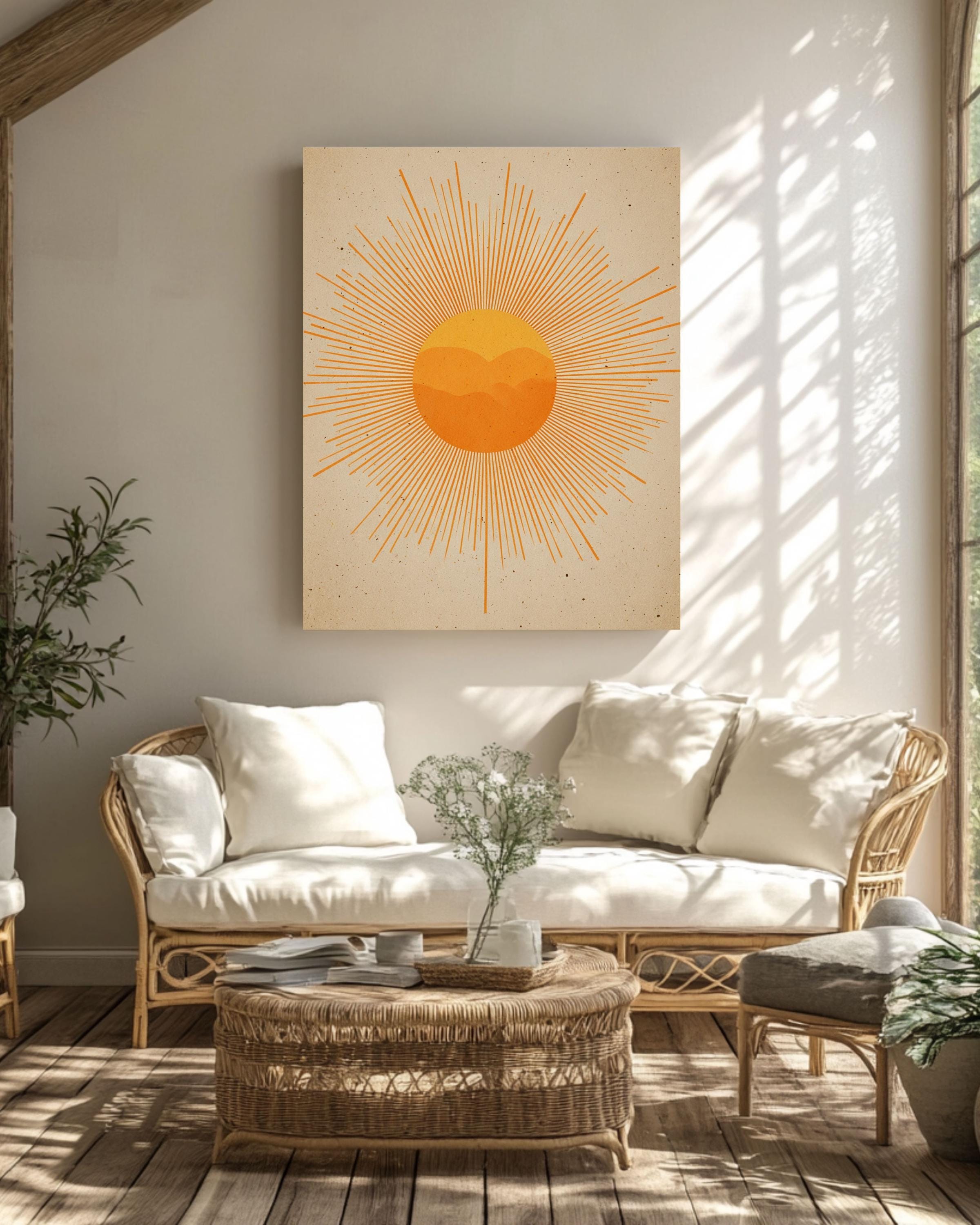 Retro Sunrise Print: Boho Minimalist Sun Rays - Nordic Wall Art - Etsy