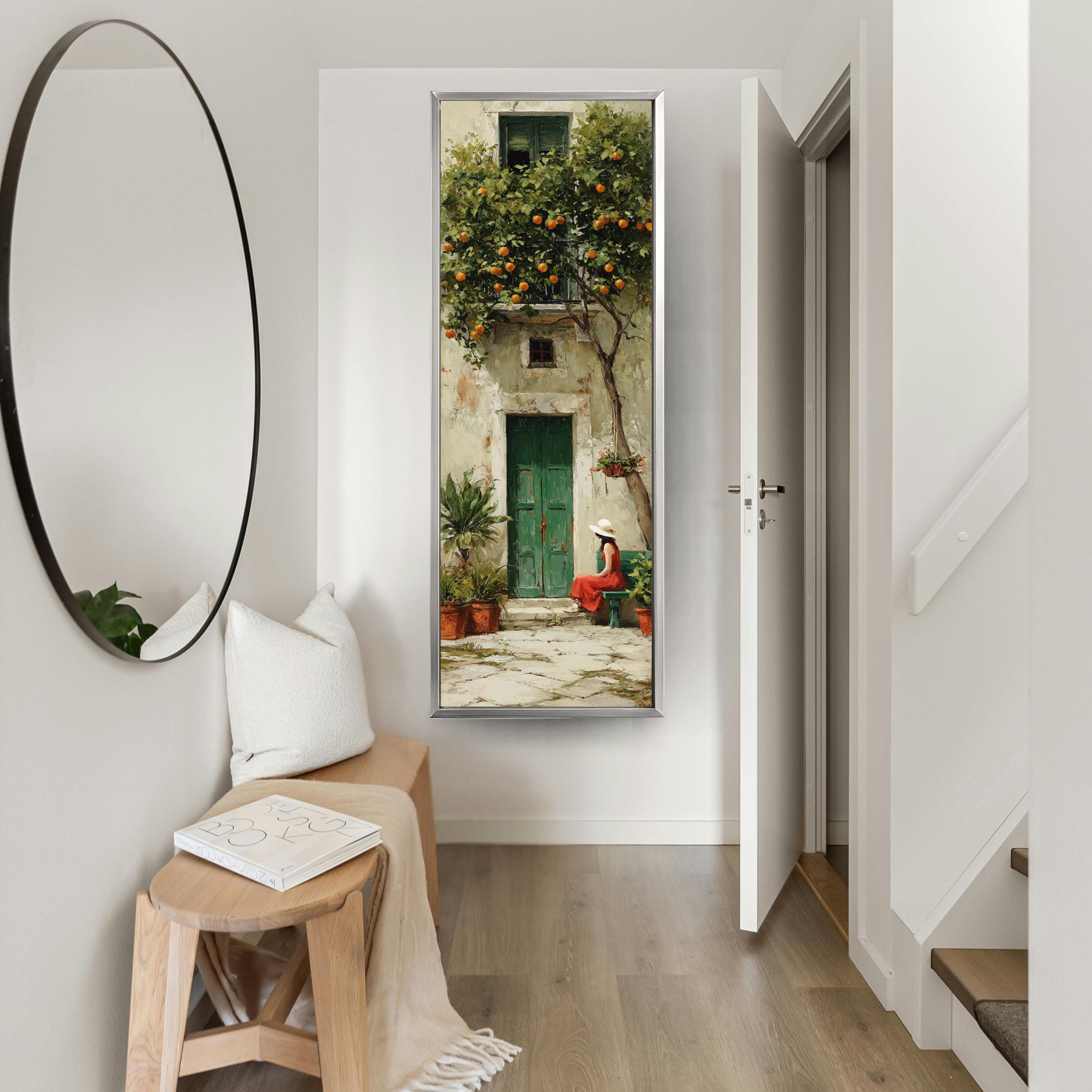 Italian Courtyard Canvas Art | Woman Under Orange Tree Painting Print ...
