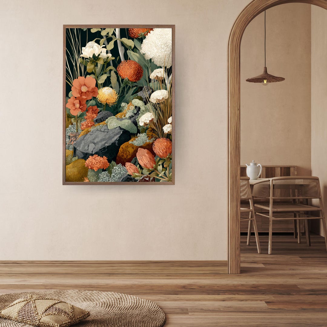 Dark Moody Australian Native Flower Canvas, Vintage Botanical Protea ...