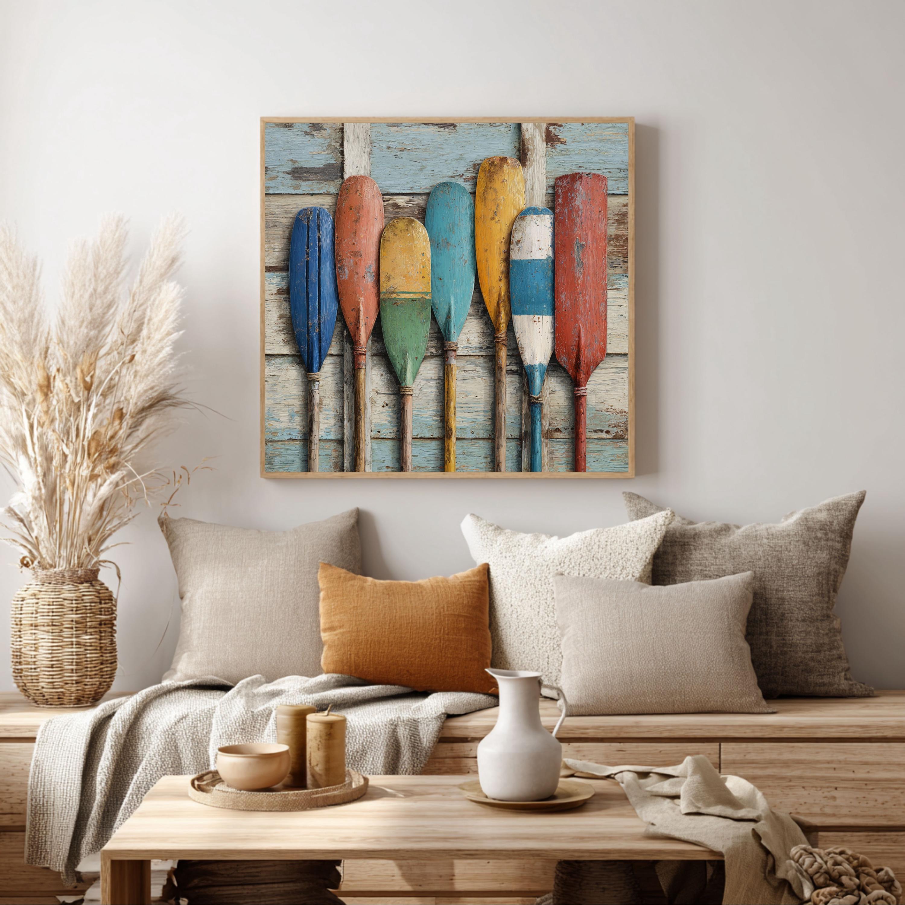 Rustic Colorful Oars Canvas Art, Distressed Nautical Wall Decor ...