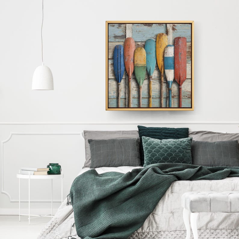 Rustic Colorful Oars Canvas Art, Distressed Nautical Wall Decor ...
